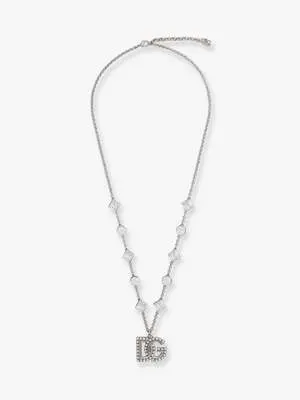 Dolce & Gabbana Crystal Dg Logo Pendant Necklace - Silver