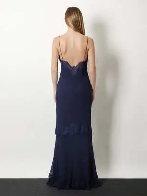 SELF-PORTRAIT Georgette Maxi Dress With Lace Inserts And Embroidered Ruffle Hem