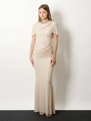 SELF-PORTRAIT Maxi Dress With Rhinestone Embellishment - Beige