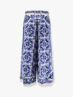 Dolce & Gabbana Printed Cotton Wide-leg Pleated Trousers