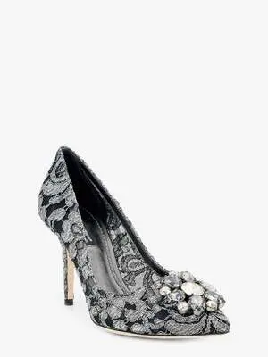 Dolce & Gabbana Bellucci Lurex Lace Pumps With Crystal Embellishment - Grey