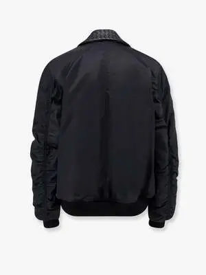 Bottega Veneta Nylon Bomber Jacket With Intrecciato Leather Collar