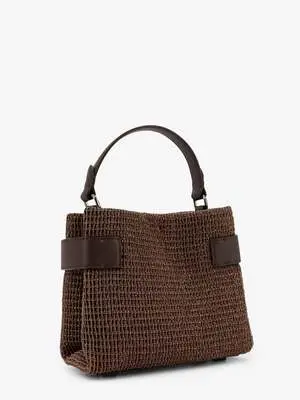 Brunello Cucinelli Woven Leather Handle Bag - Brown