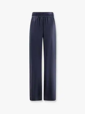 Brunello Cucinelli Silk Elastic Waist Wide Leg Trousers - Blue