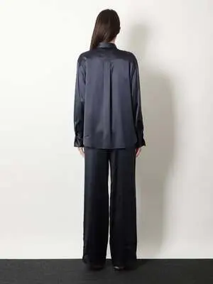 Brunello Cucinelli Silk Elastic Waist Wide Leg Trousers - Blue