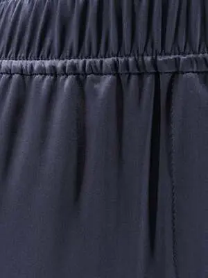 Brunello Cucinelli Silk Elastic Waist Wide Leg Trousers - Blue