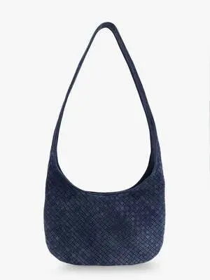 Bottega Veneta Suede Intrecciato Shoulder Bag - Blue