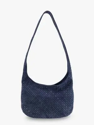Bottega Veneta Suede Intrecciato Shoulder Bag - Blue