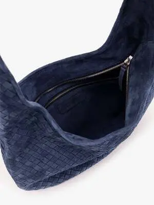 Bottega Veneta Suede Intrecciato Shoulder Bag - Blue