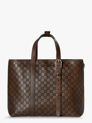 Gucci Gg Emblem Leather Shopping Bag - Brown