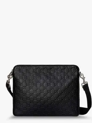 Gucci Gg Emblem Leather Crossbody Bag - Grey