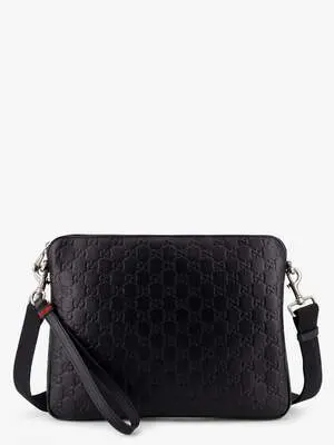 Gucci Leather Gg Emblem Crossbody Bag With Embossed Gg Motif - Black