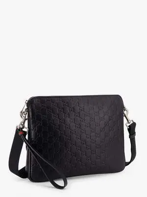 Gucci Leather Gg Emblem Crossbody Bag With Embossed Gg Motif - Black