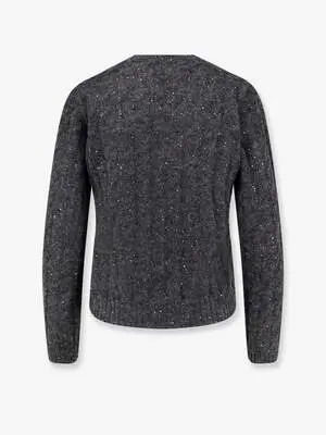 Brunello Cucinelli Allover Sequined V-neck Cable Knit Sweater - Grey