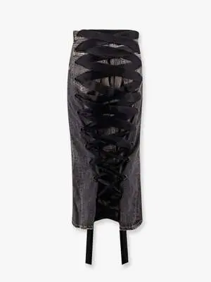 Balenciaga Maxi Denim Skirt With Criss-cross Lacing