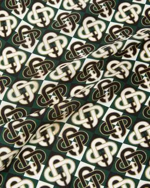 Casablanca Green & Navy Check Monogram Medium Silk Scarf By