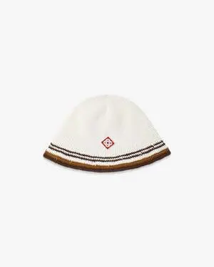 Casablanca White & Brown Stripe Crochet Hat - Multicolor