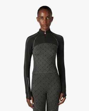 Casablanca Grey Seamless Monogram Half Zip Long Sleeve Top - Multicolor