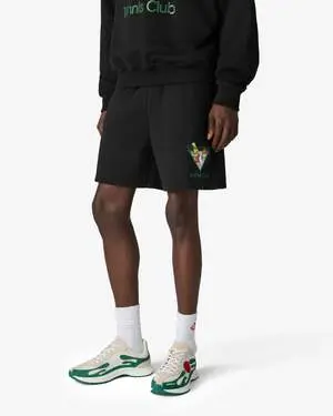 Casablanca Tennis Club Embroidered Sweatshorts - Black