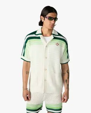 Casablanca White Tennis Stripe Crochet Short Sleeve Shirt - Green