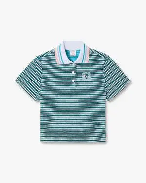 Casablanca Teal Striped Towelling Short Sleeve Polo Shirt - Multicolor