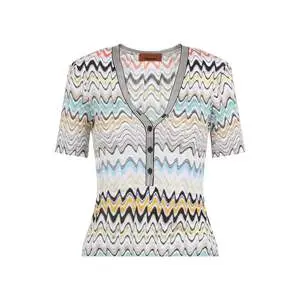 Missoni Short Sleeve V-neck Knit Top With Button Placket