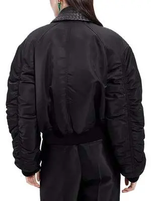 Bottega Veneta Padded Nylon Bomber Jacket With Intrecciato Leather Accents - Multicolor