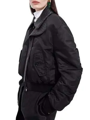 Bottega Veneta Padded Nylon Bomber Jacket With Intrecciato Leather Accents - Multicolor