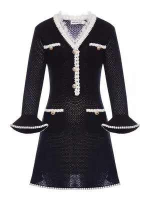 SELF-PORTRAIT Lace Trim Knit Mini Dress
