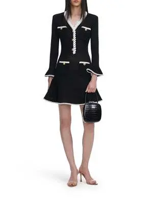 SELF-PORTRAIT Lace Trim Knit Mini Dress