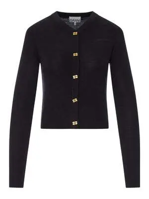 GANNI Wool V-neck Cardigan With Embroidered Logo - Multicolor