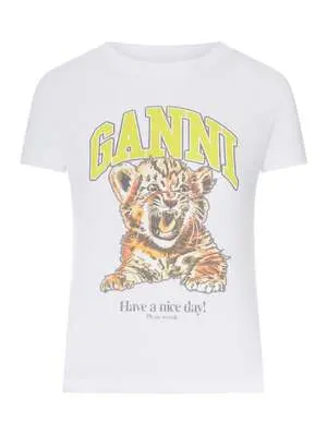 GANNI Organic Cotton Tiger Graphic T-shirt - White