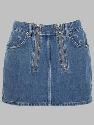 MARINE SERRE Denim Mini Skirt With Zip Detail - Blue