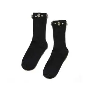 STEMS Crystal Embellished Ribbed Crew Socks Black