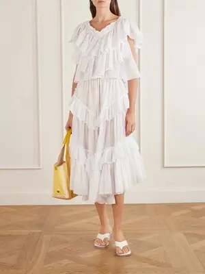 Chloé Tiered Ruffled Cotton-voile Midi Skirt