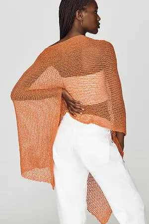 Anthropologie Lightweight Shimmer Knit Poncho - Rust Sparkle