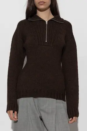 JIL SANDER Ribbed Wool Quarter Zip Sweater