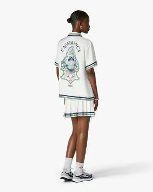 Casablanca White Hotel Emblem Short Sleeve Silk Shirt - Blue