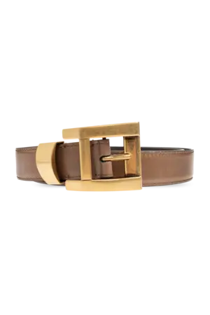 Versace Wide Leather Belt With Gold Buckle