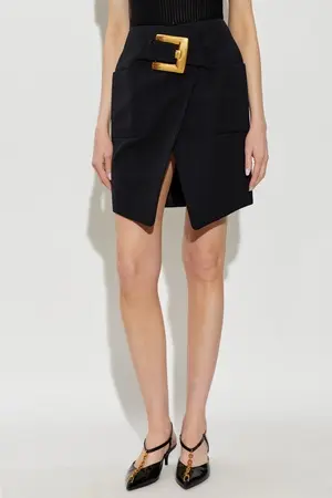 Balmain Wool Skirt With Buckle Detail