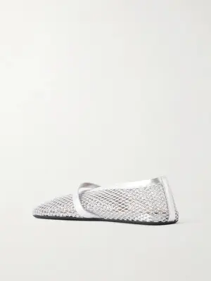 Alaïa Metallic Leather-trimmed Mesh Ballet Flats - Silver