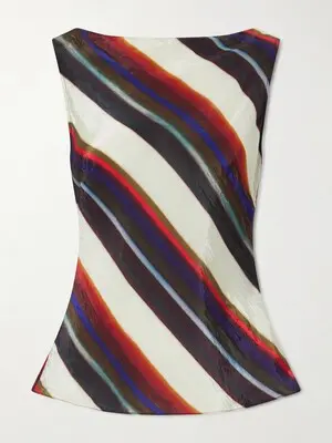 Christopher John Rogers Morris Striped Crinkled-satin Top