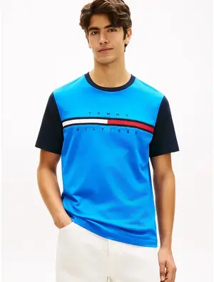 Tommy Hilfiger Flag Logo Contrast Sleeve T-shirt - Dynamic Blue