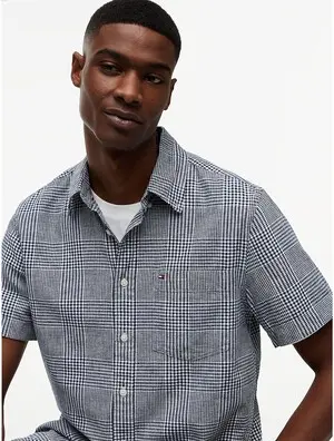 Tommy Hilfiger Regular Fit Glen Plaid Linen-blend Shirt