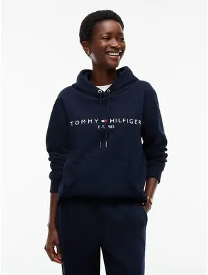 Tommy Hilfiger Embroidered Logo Fleece Hoodie - Navy