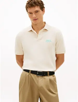 Tommy Hilfiger Classic Fit Embroidered Palm Tree Polo Beige - Muslin
