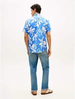 Tommy Hilfiger Tropical Print Cotton-linen Blend Shirt - Blue Spell/white