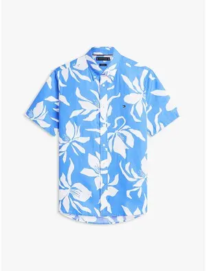 Tommy Hilfiger Tropical Print Cotton-linen Blend Shirt - Blue Spell/white