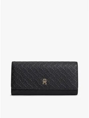 Tommy Hilfiger Allover Monogram Large Flap Wallet - Black