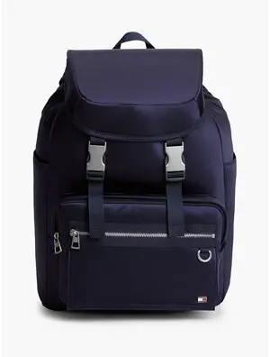 Tommy Hilfiger Travel Backpack With Flap And Buckle Closures - Space Blue